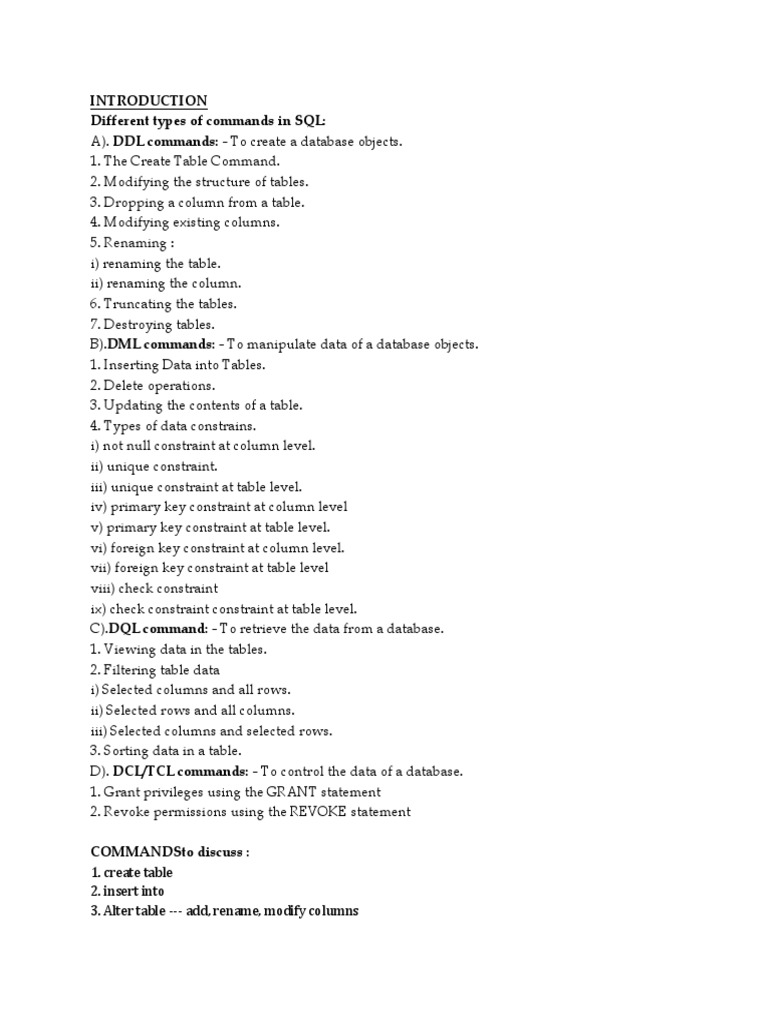 Different Types of Commands in SQL | PDF | Information Science | Computer Data