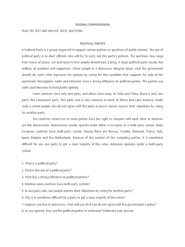 Reading Comprehension | Download Free PDF | Voting | Political Ideologies