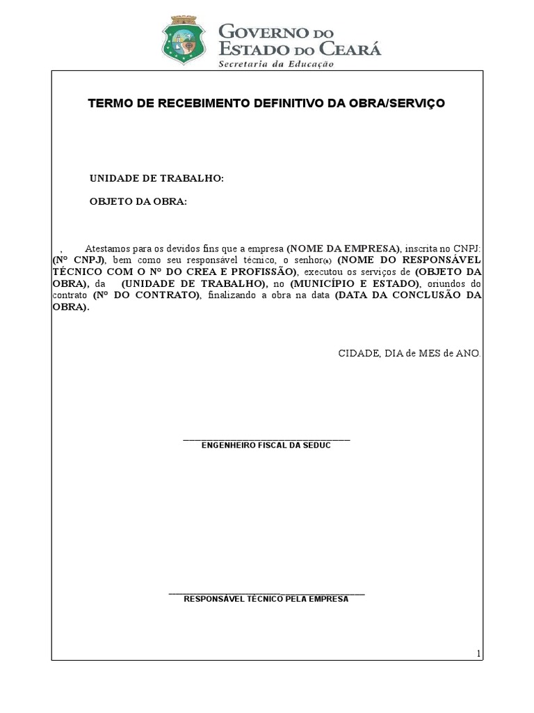 Termo de Recebimento Definitivo | PDF Termo de Recebimento Definitivo | PDF