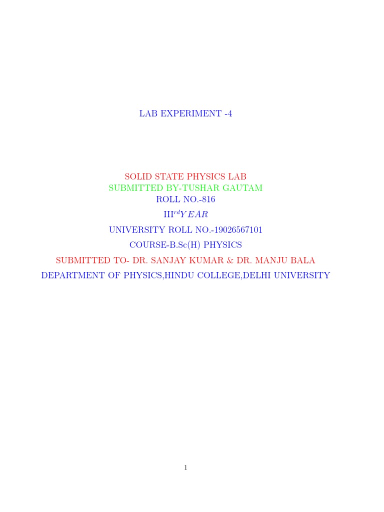 Lab Experiment - 4: Solid State Physics Lab | PDF | Electric Current ...