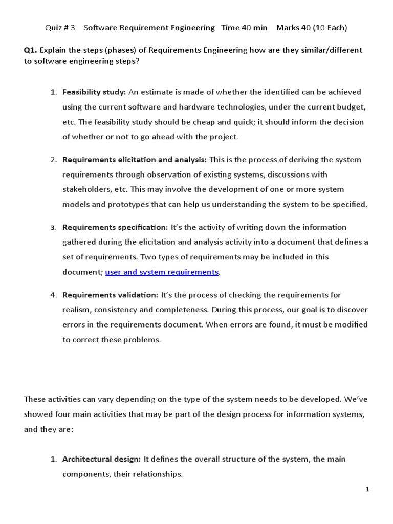 QUIZ 3 Software Requirement Engineering Week 6 24112021 074413pm | PDF ...
