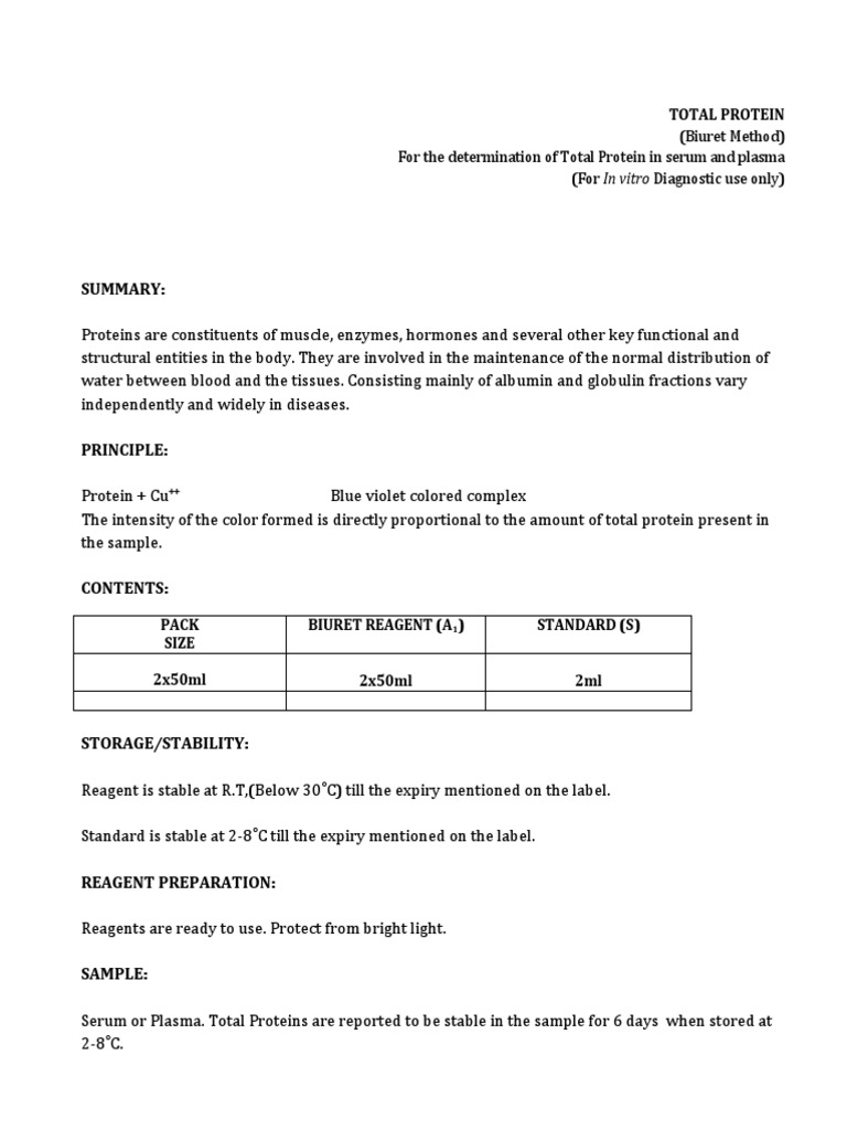 Total Protein Kit | PDF | Proteins | Blood Plasma