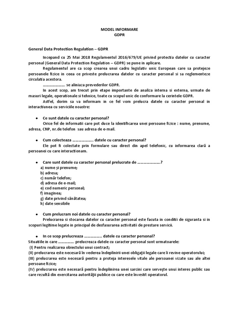 Model de Informare GDPR | PDF