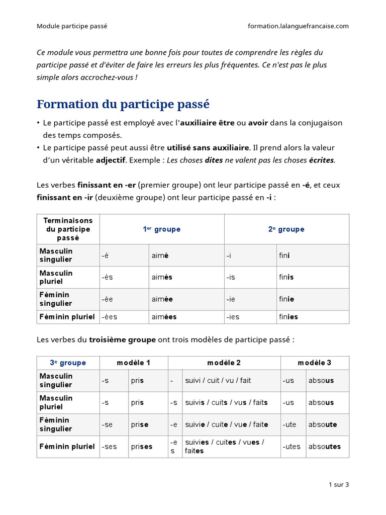 Comprendre le participe passé | PDF | Genre grammatical | Nombre ...