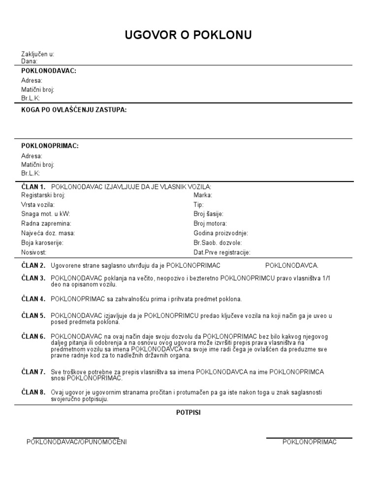 Ugovor o Poklonu | PDF
