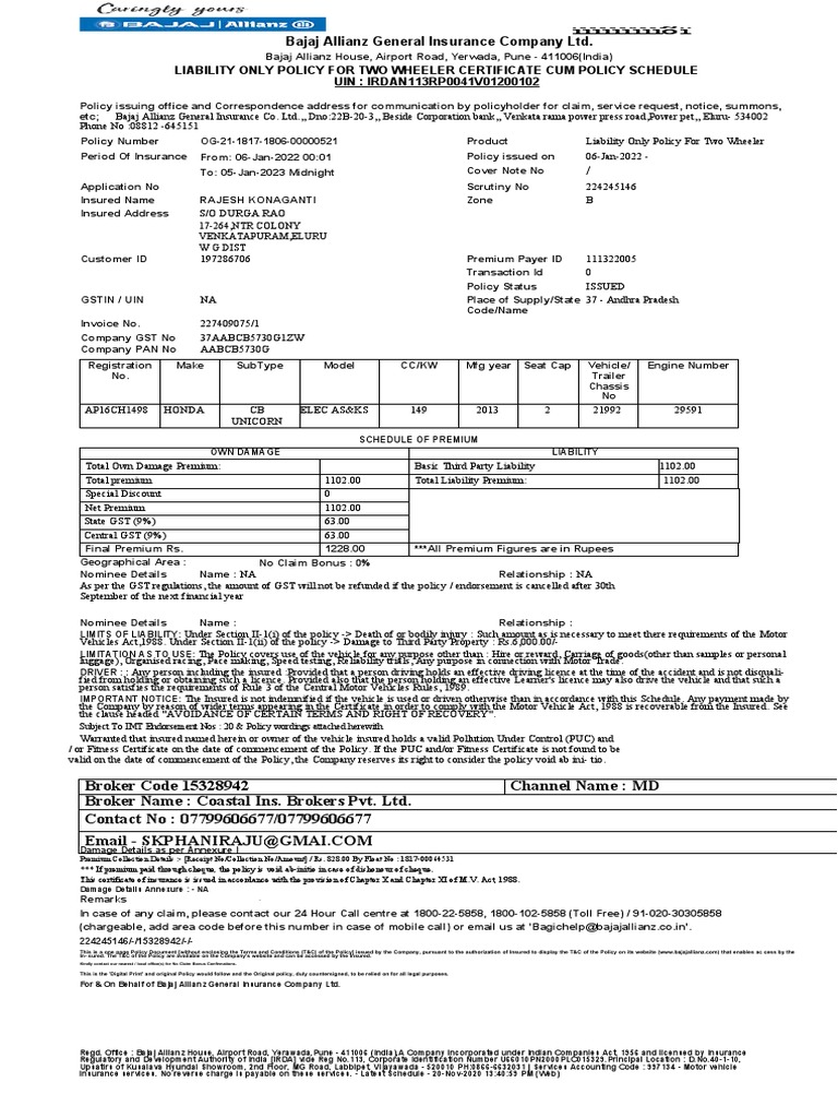 Bajaj Allianz General Insurance Company | PDF | Insurance | Service ...