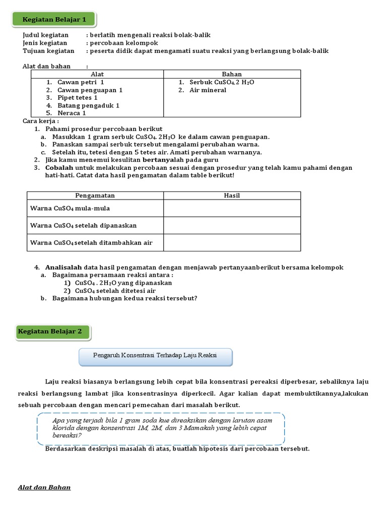 Lembar Praktikum Laju Reaksi Dan Kesetimbangan | PDF