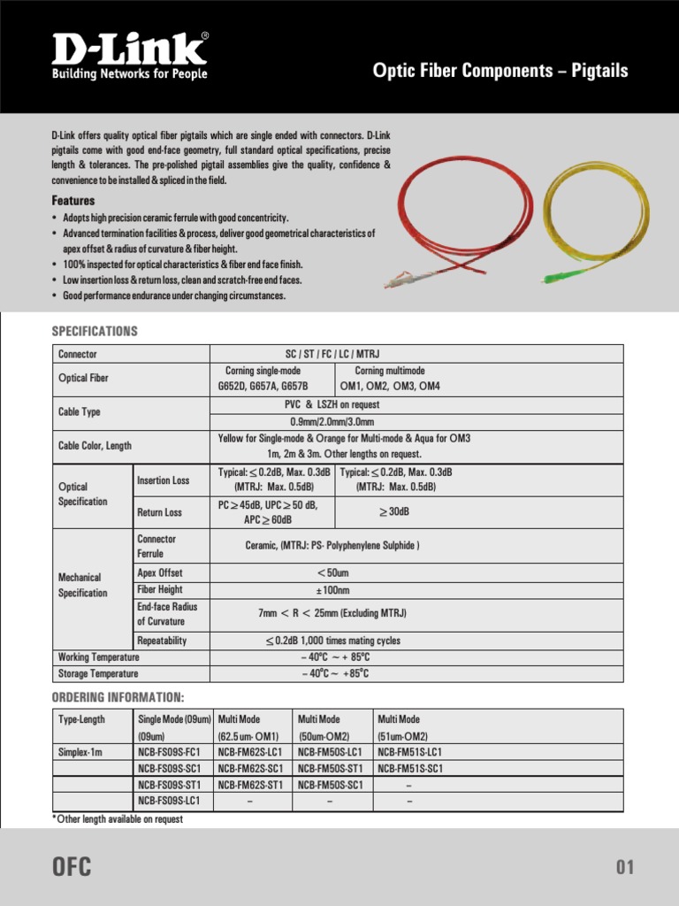 Optic Fiber Components - Pigtails: Features | PDF | Optical Fiber ...