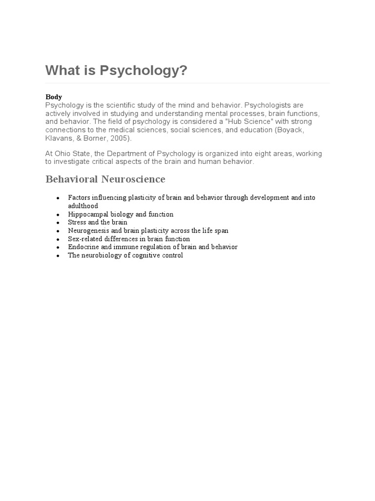 What Is Psychology?: Behavioral Neuroscience | PDF