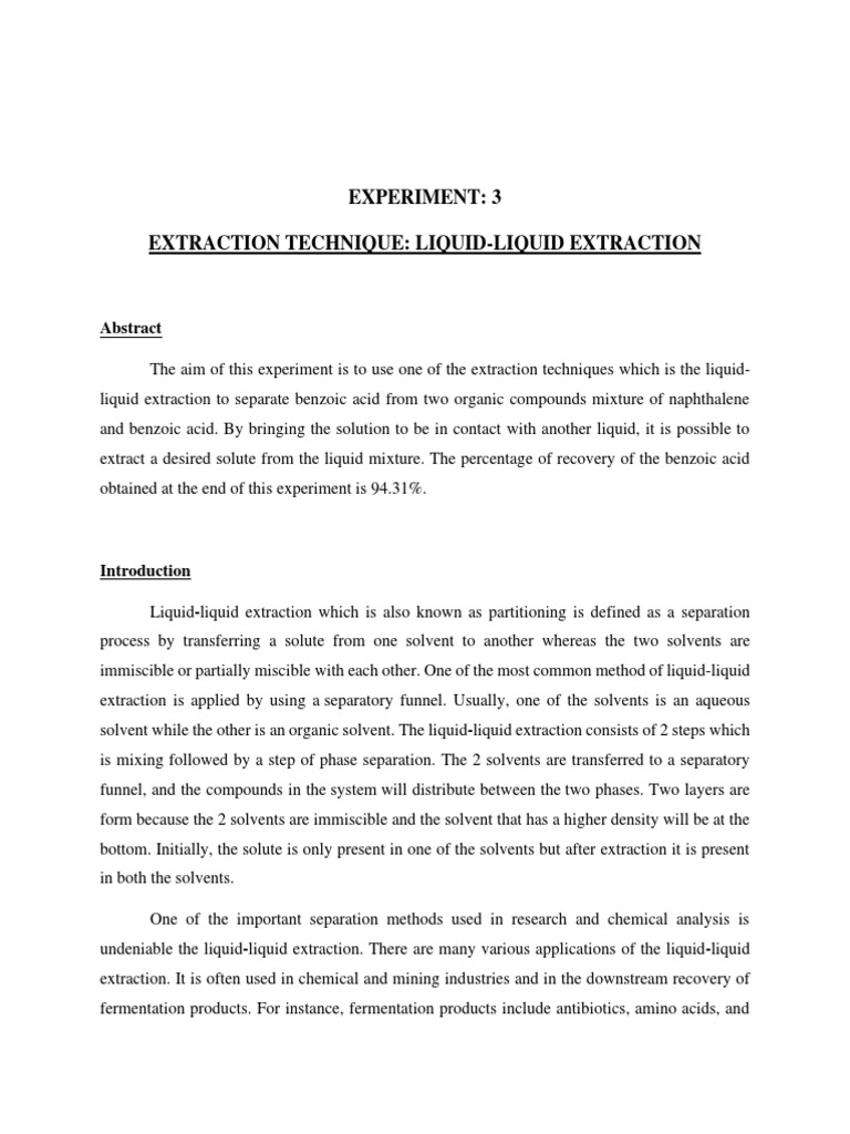 Experiment: 3 Extraction Technique: Liquid-Liquid Extraction | PDF | Acid | Solubility