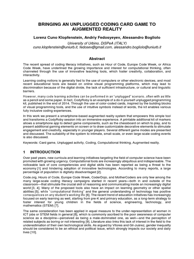 Bringing an Unplugged Coding Card Game to Augmented Reality | PDF ...