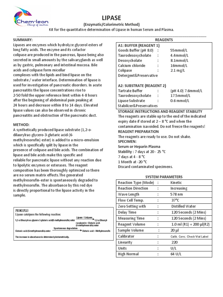 Lipase: Calib. Conc. Check Vial Label | PDF | Pancreas | Enzyme