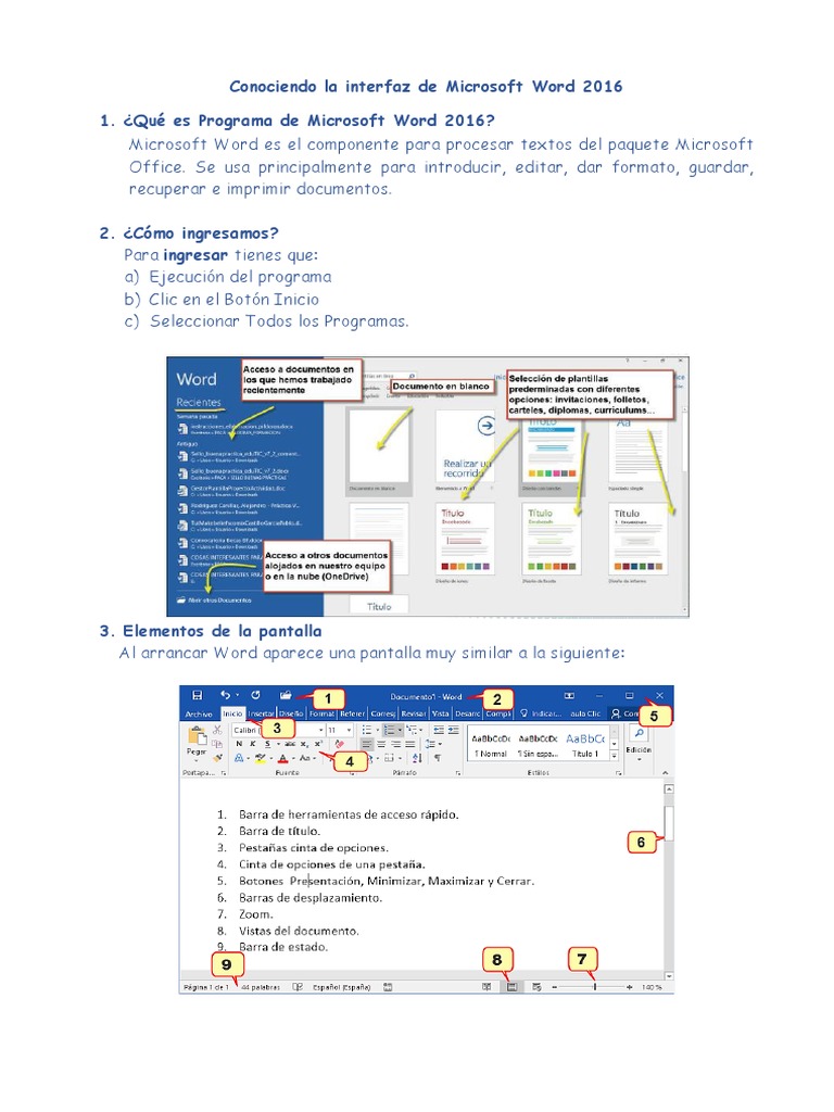 Conociendo La Interfaz de Microsorft Word 2016 | PDF | Ventana ...