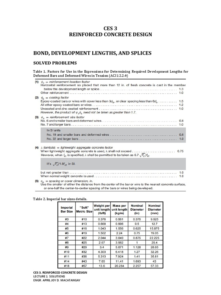 Ces 3 Reinforced Concrete Design Bond, Development Lengths, and Splices | PDF | Reinforced ...
