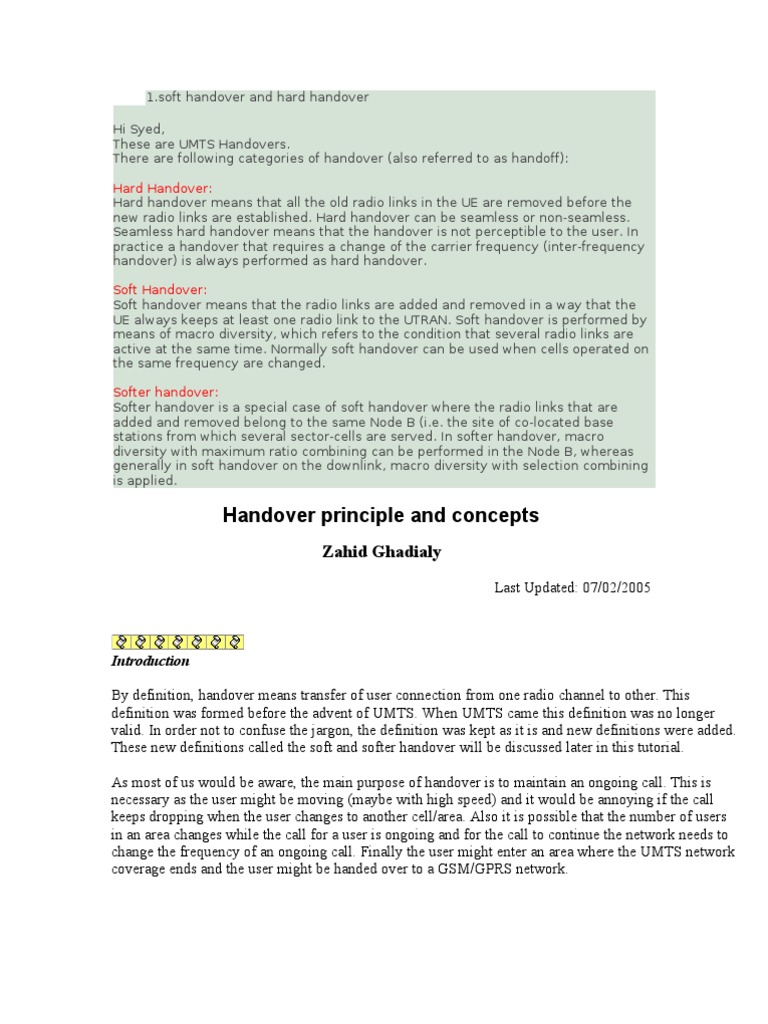 Soft Handover and Hard Handover | PDF | Radio | Mobile Telecommunications