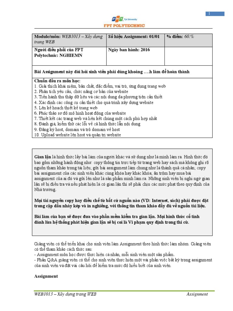 Web1013 - Xay Dung Trang Web - Assignment | PDF