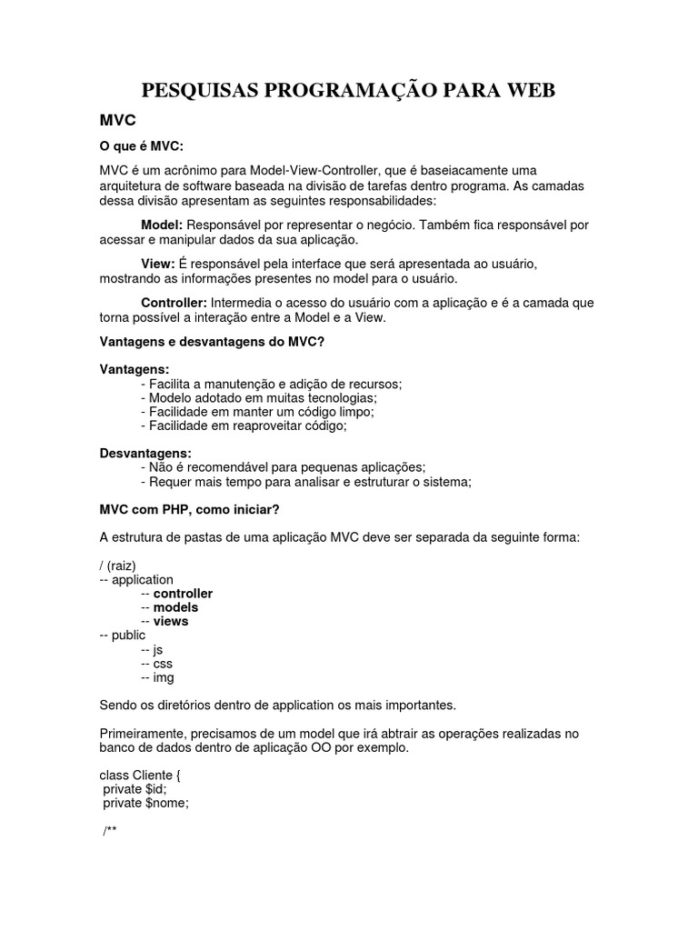 Pesquisa Programação Web | PDF | Model-View – Controller (MVC ...
