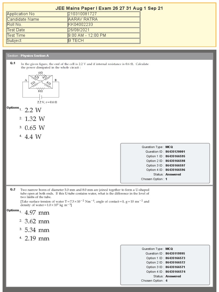 26AugS1 Mains | PDF | Multiple Choice | Evaluation Methods