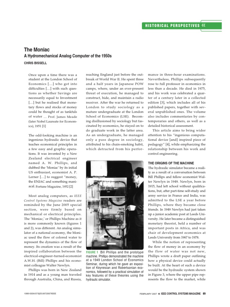 Moniac - Hydromechanical Analog Computer | PDF | Simulation | Economies