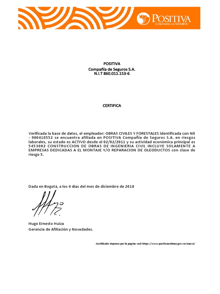 Certificación Arl Tipo Riesgo | PDF | Finanzas y dinero