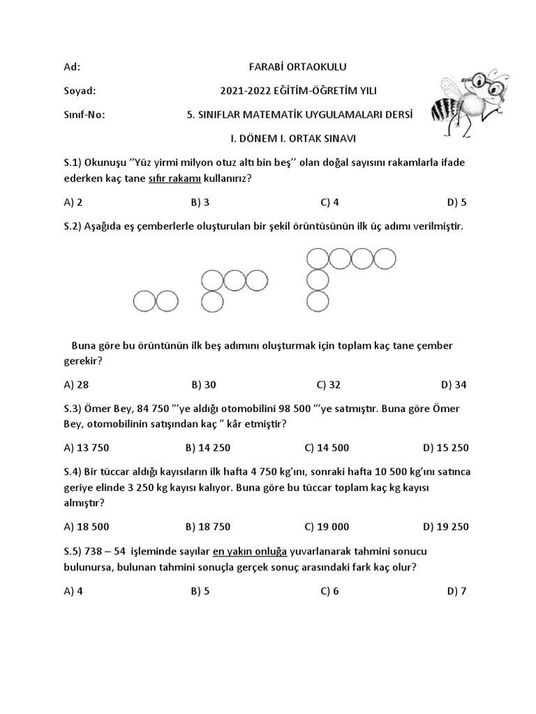 Siniflar 1. Dönem 1. Ortak Sinav | PDF