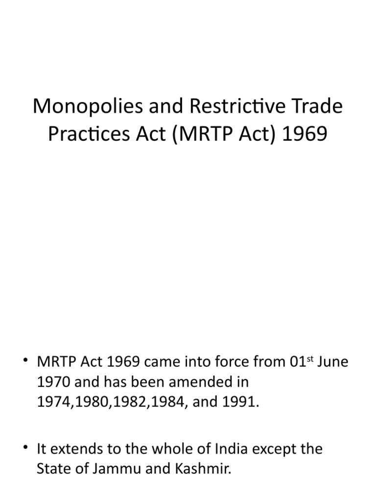Monopolies and Restrictive Trade Practices Act MRTP | PDF | Business ...