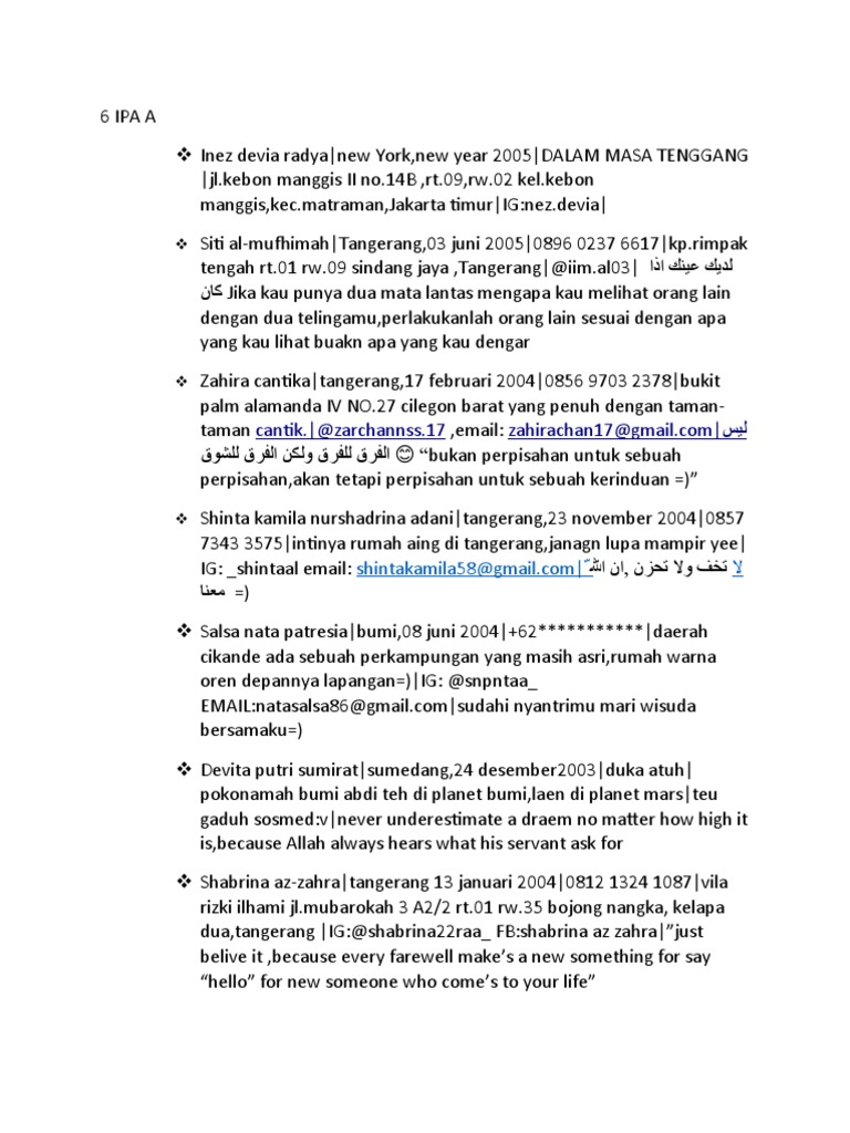 Kata Kata Kelas 6 Putri INFINITY | PDF