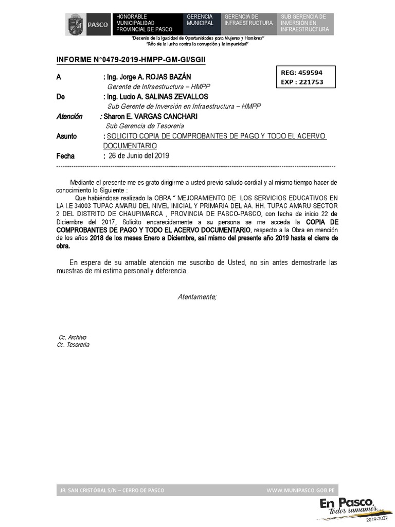 Informe 479 - Comprobantes de Pago y Todo El Acervo Documentario | PDF