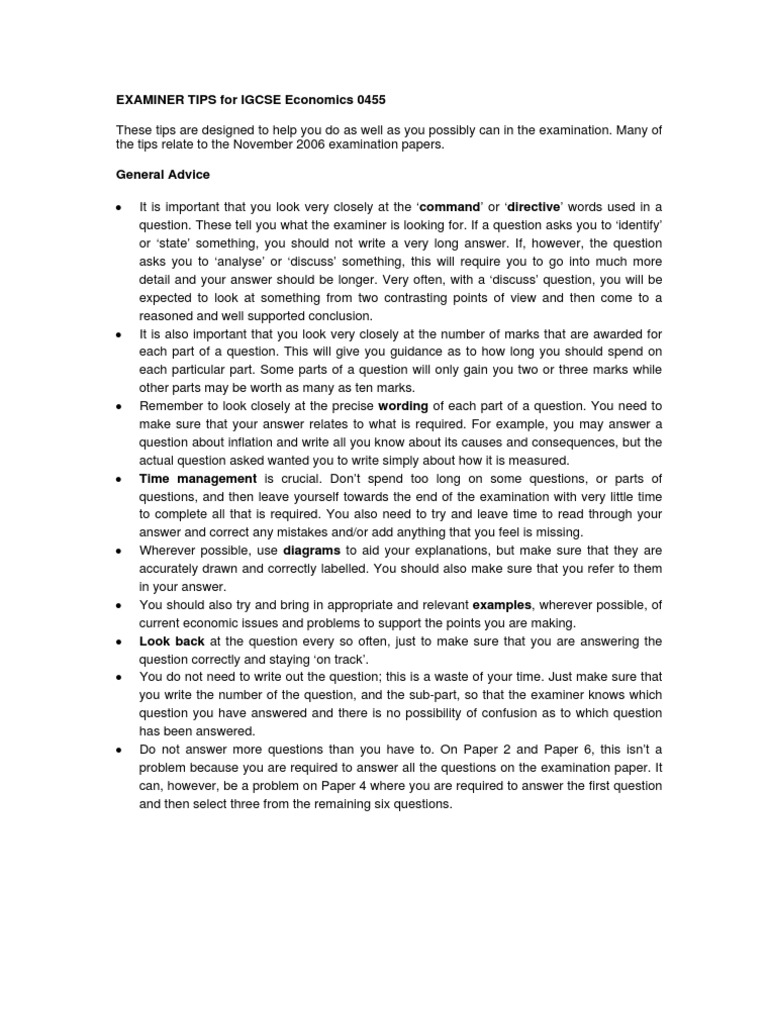 IGCSE Economics Exam Tips 0455 | PDF | Question | Demand