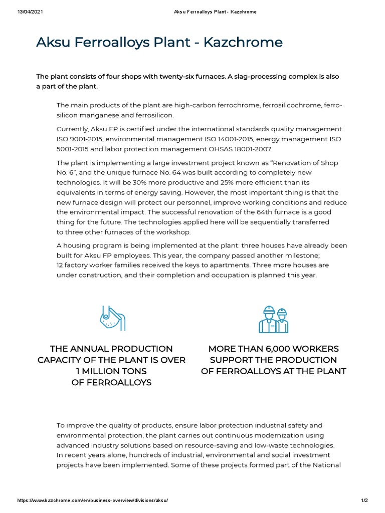 Aksu Ferroalloys Plant - Kazchrome | PDF | Occupational Safety And ...
