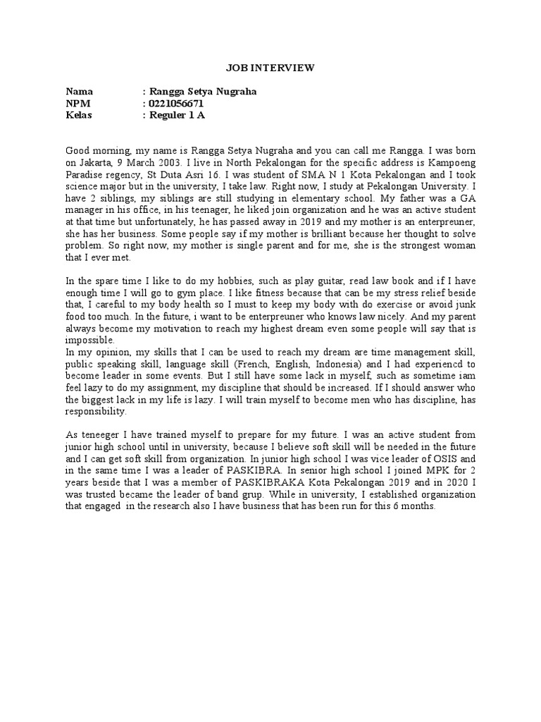 Contoh Job Interview | PDF | Human Nature