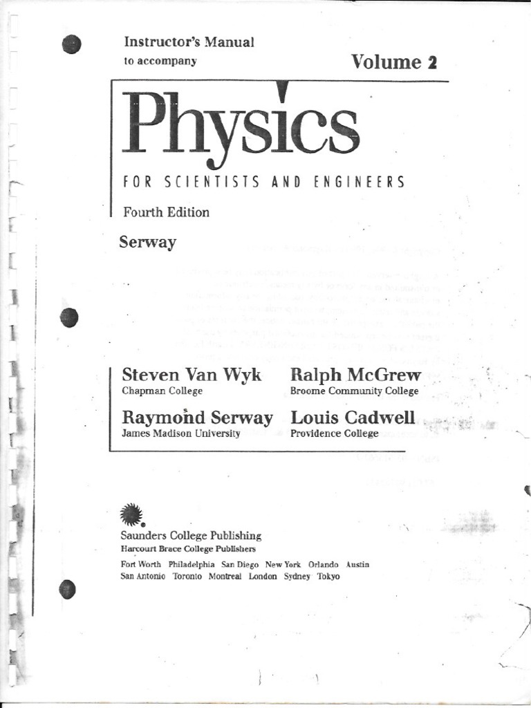 Physics Serway Volumen 2 Fourth Edition Instructor Manual | PDF