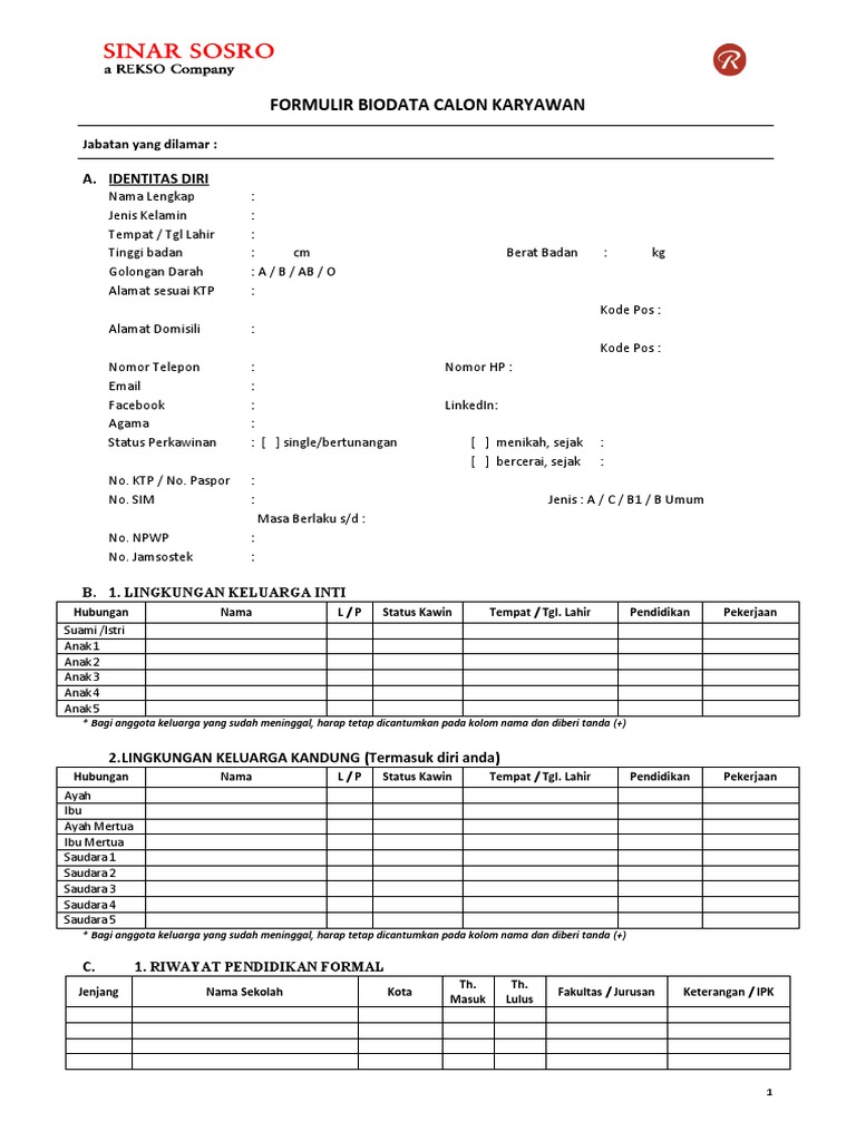 Form Biodata Calon Karyawan (New Versi) | PDF