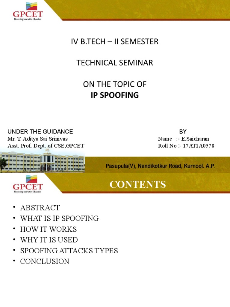 Iv B.Tech - Ii Semester Technical Seminar On The Topic Of: Ip Spoofing ...