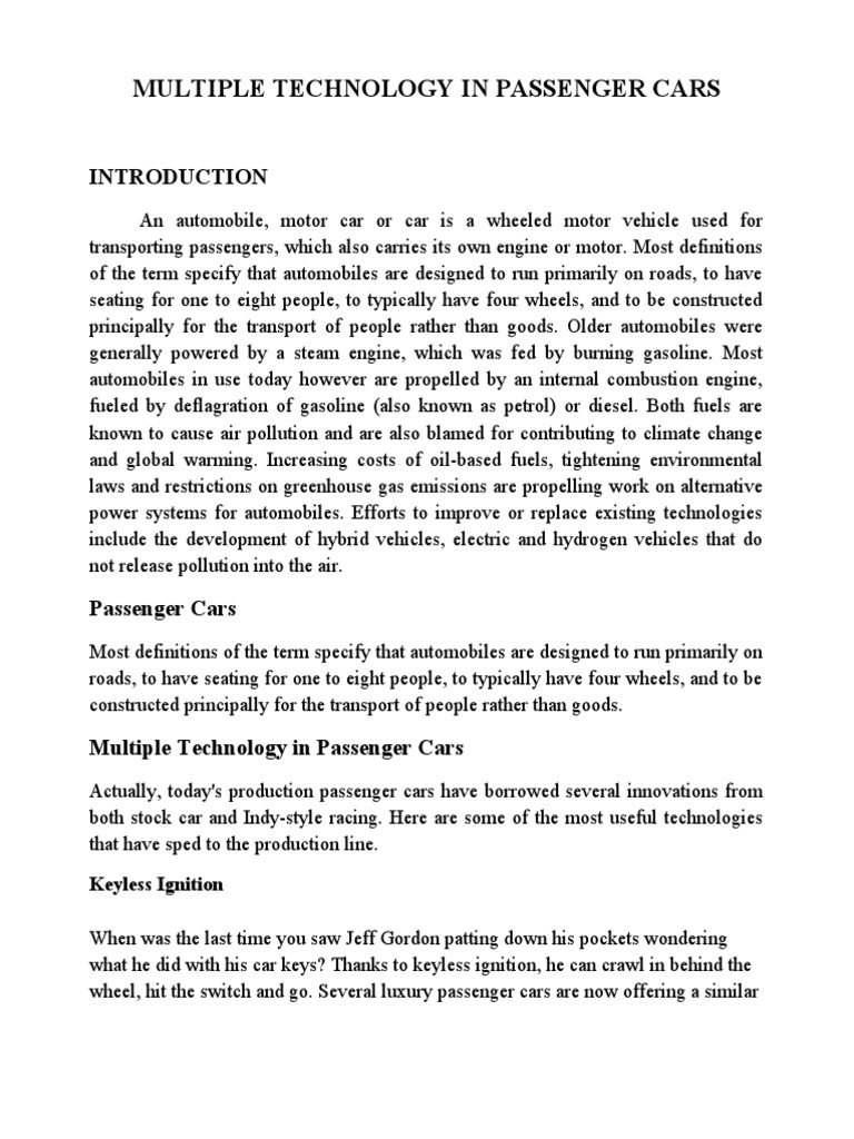 Multiple Technology in Passenger Cars | PDF | Car | Manual Transmission