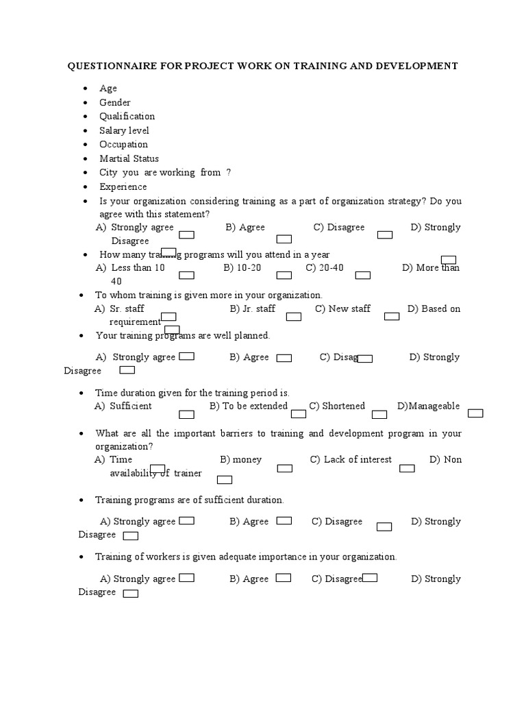 Training and Development Questionnaire | PDF | Lecture | Psychology