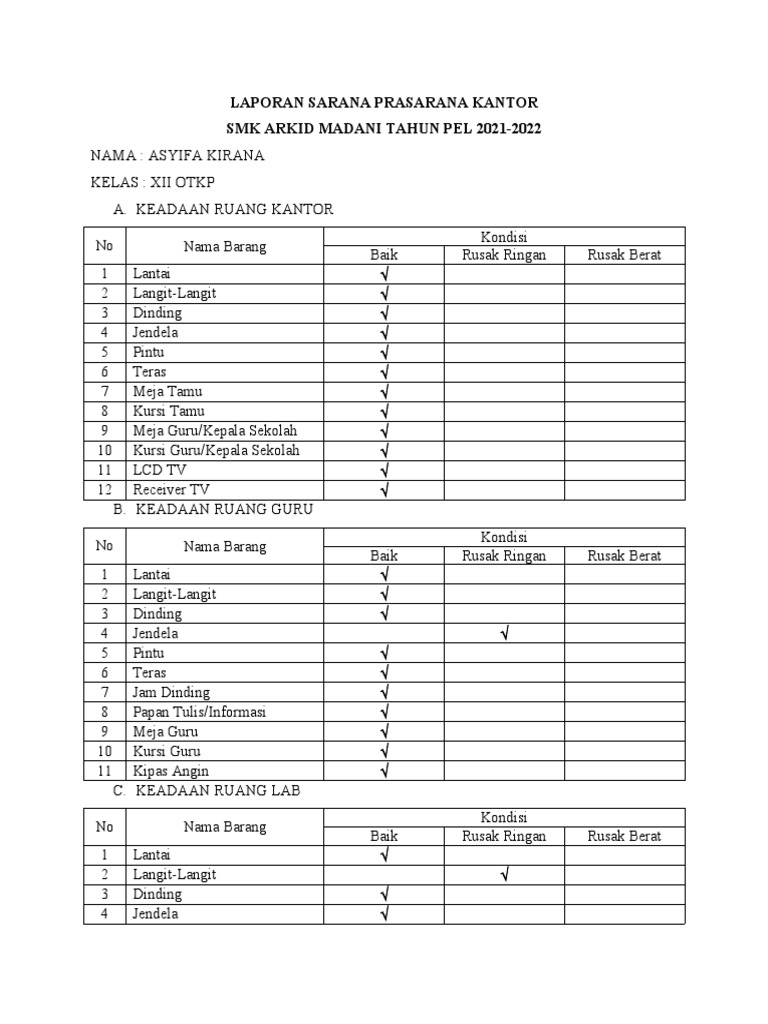 Laporan Sarana Prasarana Kantor | PDF