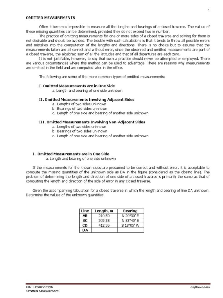 Omitted Measurements | PDF | Measurement | Surveying