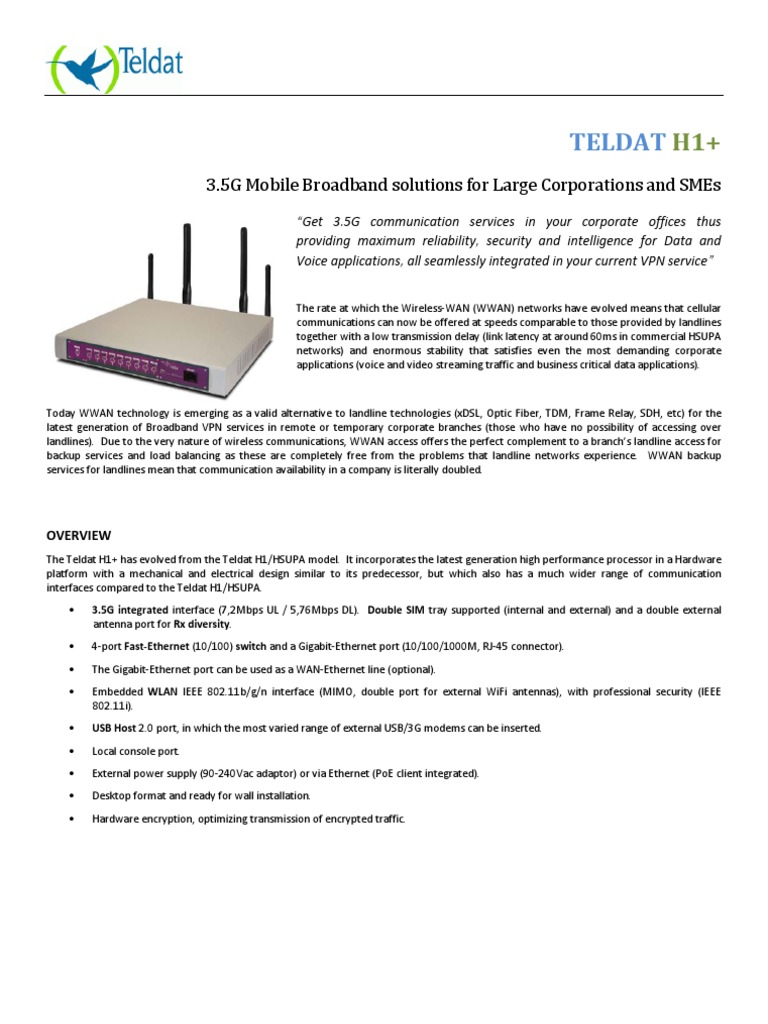 A_Teldat_H1+_DS_v1_8 | Voice Over Ip | Virtual Private Network