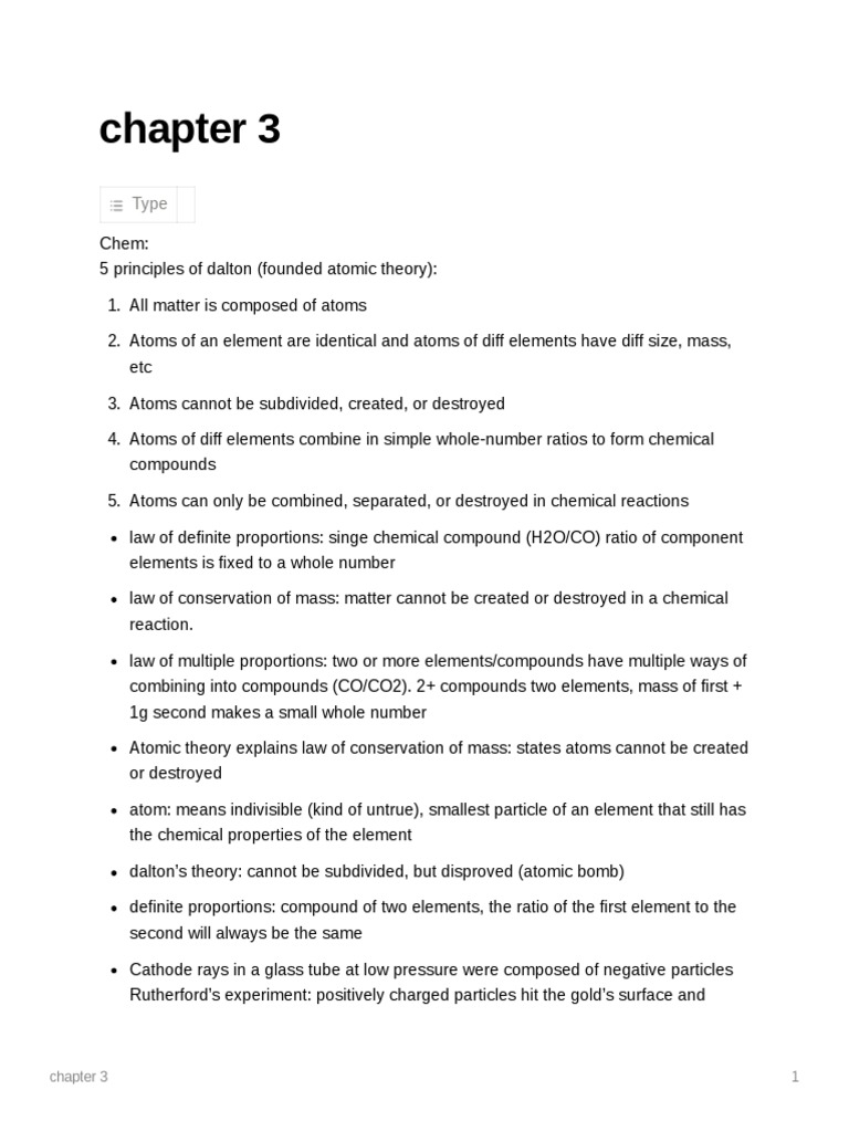 Chapter 3 Chemistry Notes | PDF | Atoms | Chemistry