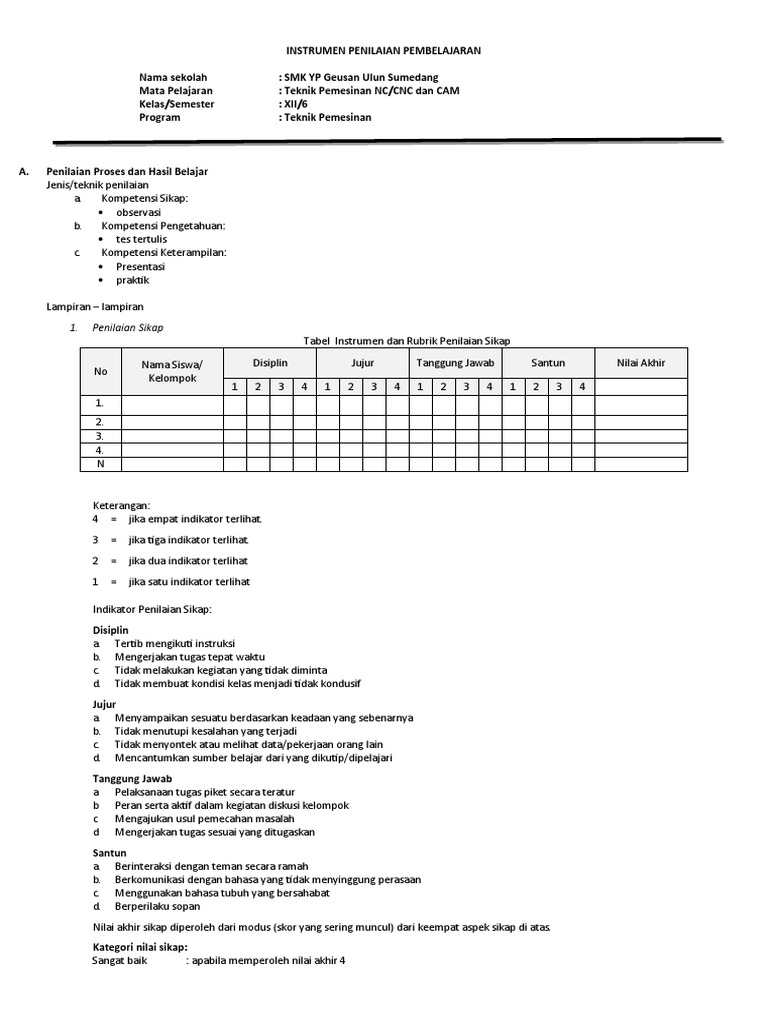 Instrumen Penilaian Pembelajaran | PDF