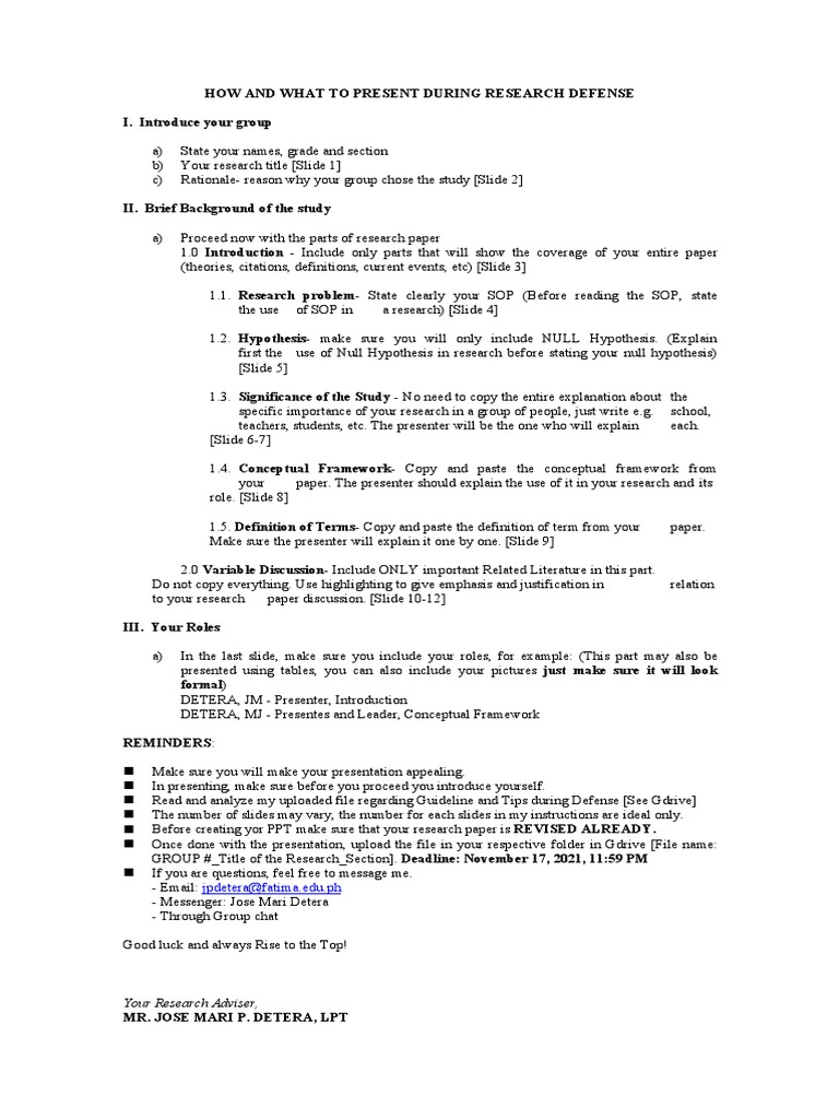 How and What To Present During Research Defense | PDF | Hypothesis ...