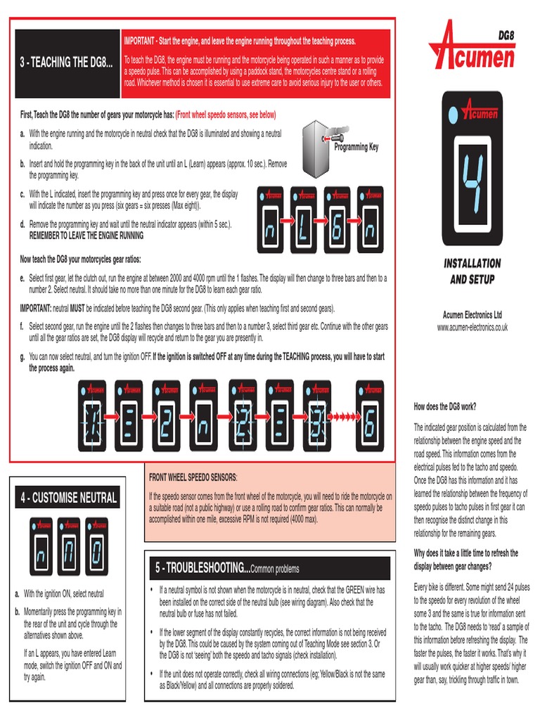 Installation and Operation Instructions for the Acumen DG8 Digital Gear ...