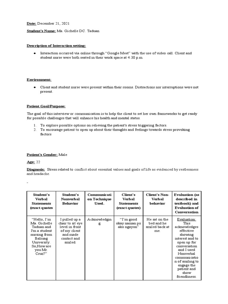 Worksheet 4 - Process Recording | PDF | Nonverbal Communication ...
