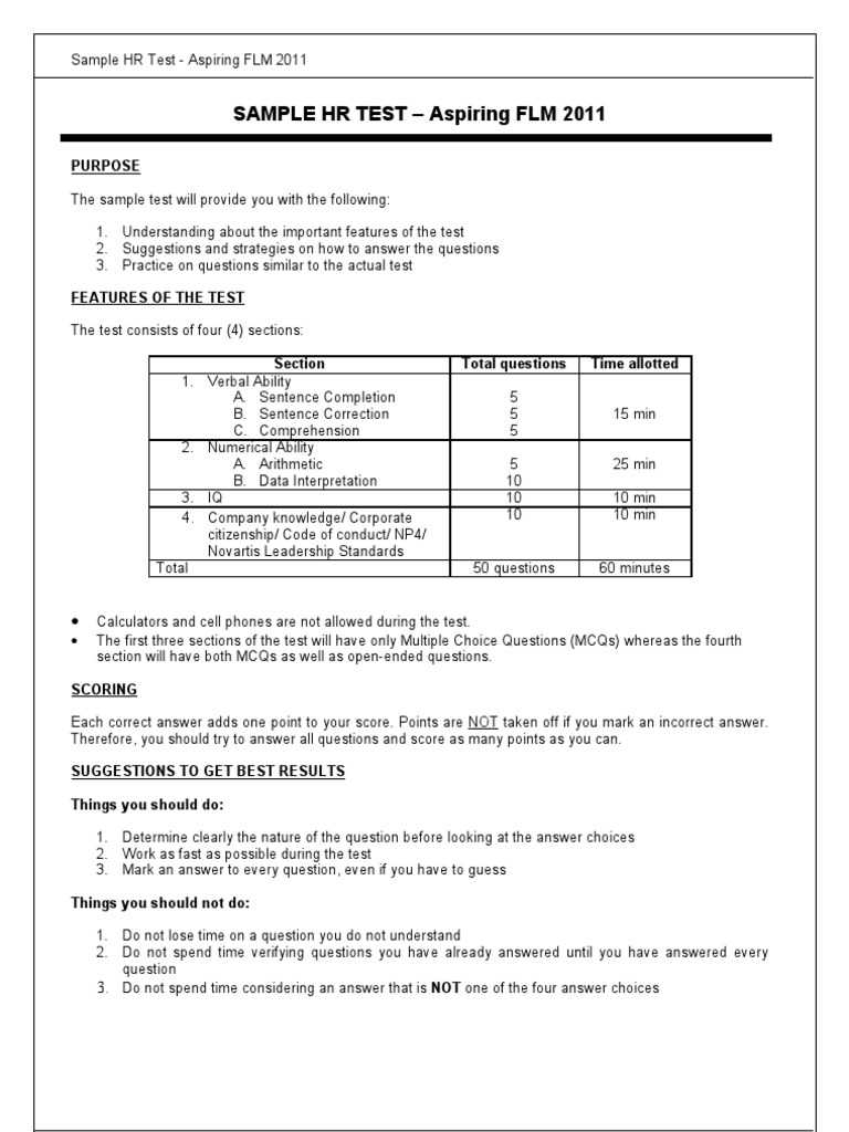 Preparing for Success: A Sample HR Test for Aspiring First-Line ...