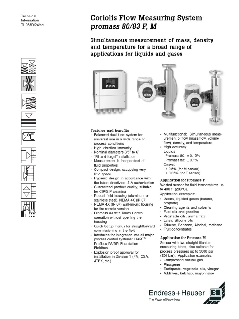Coriolis Flow Measuring System Promass 80/83 F, M | PDF | Density ...