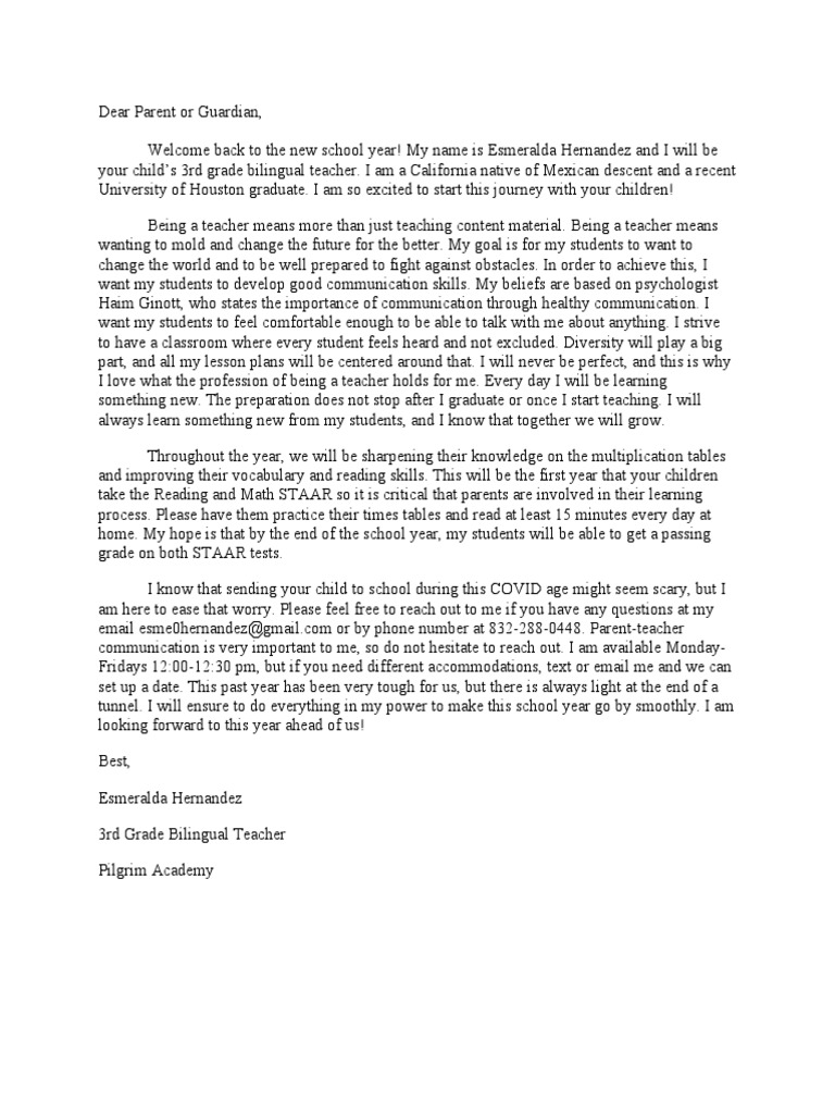 Welcome Letter | PDF | Teachers | Applied Psychology