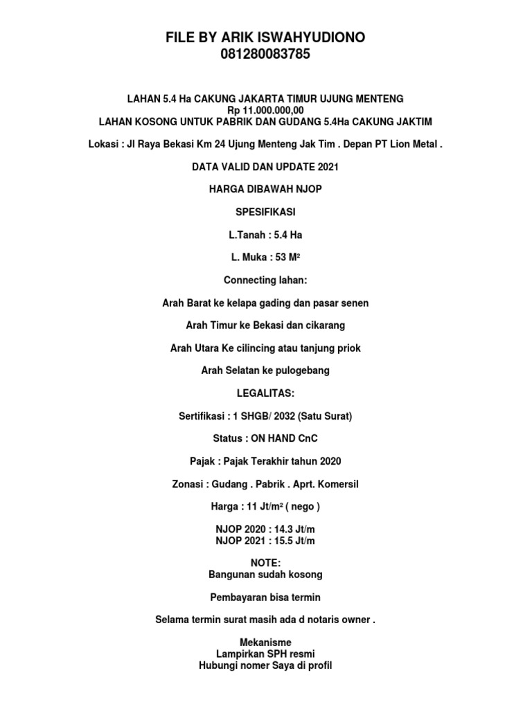 FILE PT ARKON Cakung Jaktim | PDF