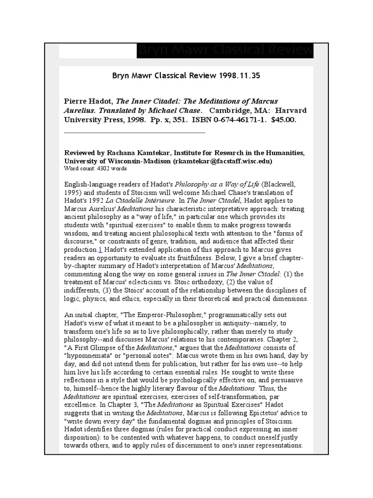 Inner Citadel Review Bryn Mawr | PDF | Stoicism | Virtue