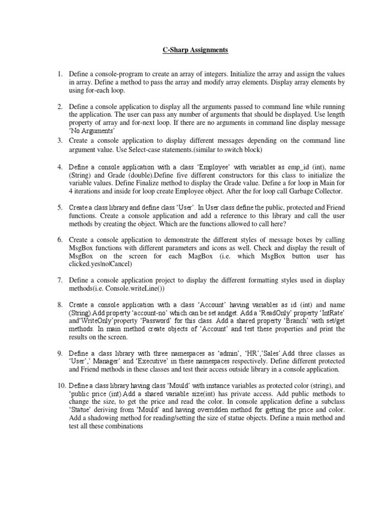 C Sharp Assignents Pdf Method Computer Programming Class Computer Programming 0038